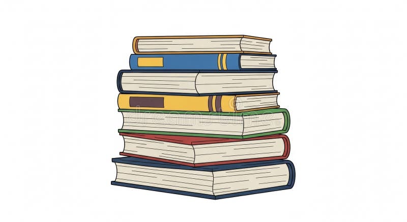 Stack of Colorful Cartoon Books with Blank Labels on a White Background ...