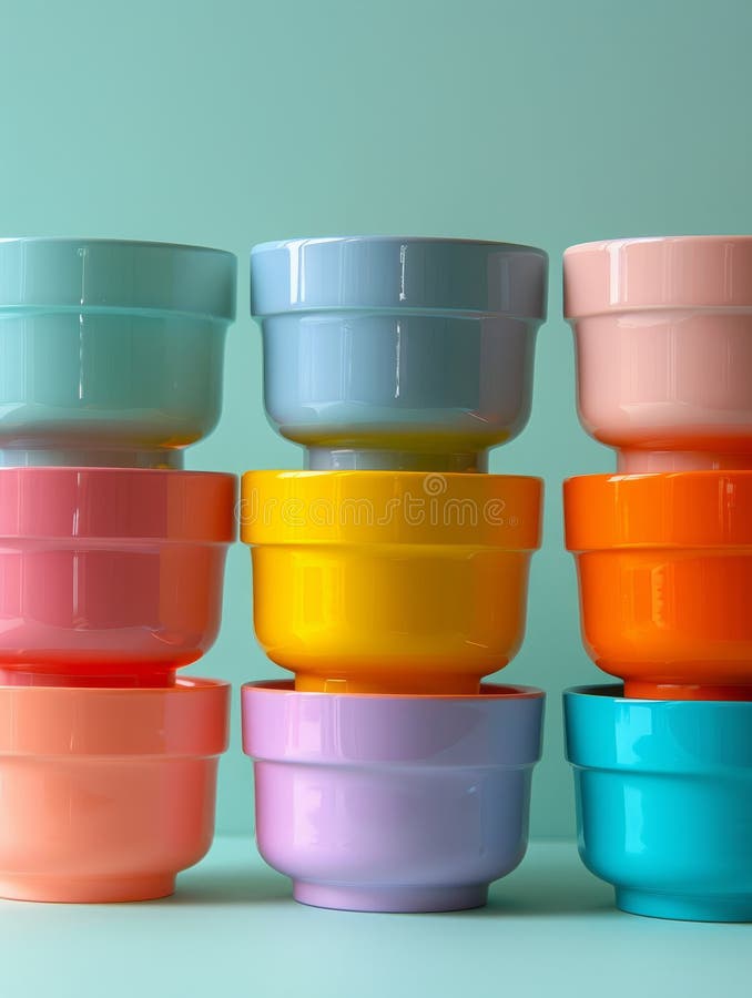 Stack Colorful Ceramic Bowls Light Blue Background Stock Photos - Free ...