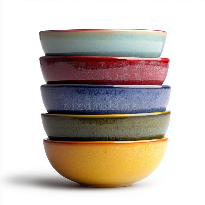 A Stack of Colorful Ceramic Bowls, Modern Design, Isolated on White ...