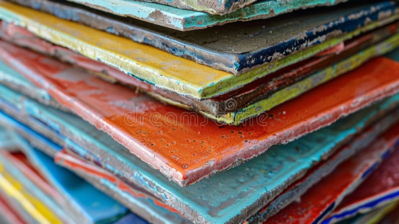 A Stack of Colorful Ceramic Tiles Await Their Turn To Be Glazed and ...