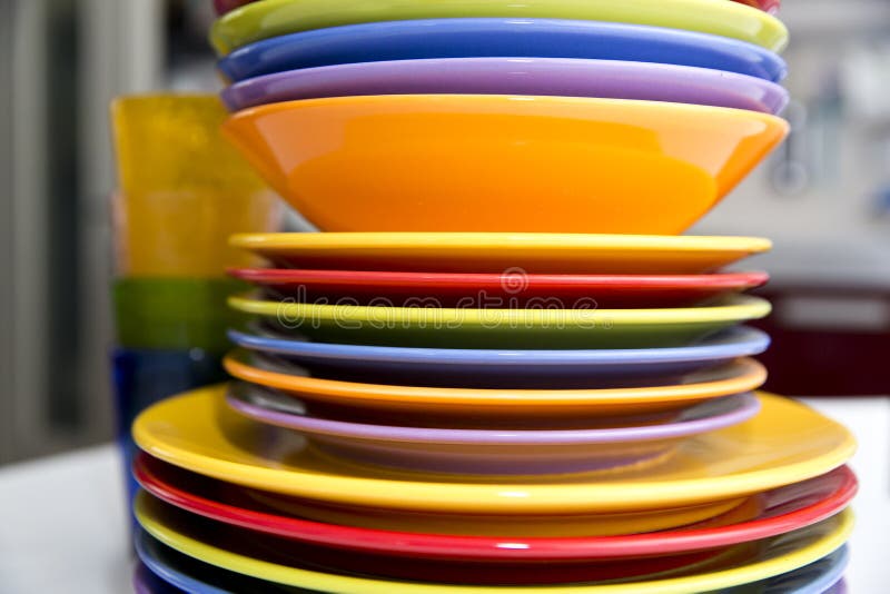 Stack of Colorful Ceramics Plates Stock Photo - Image of china ...