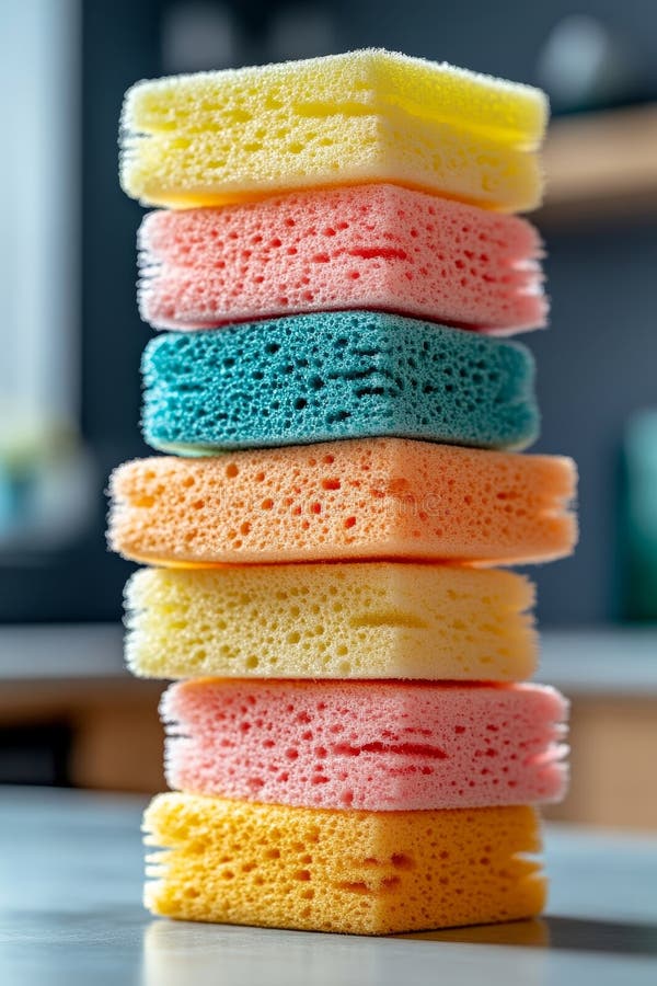 Stack of Colorful Cleaning Sponges Vibrant and Textured Cleaning ...