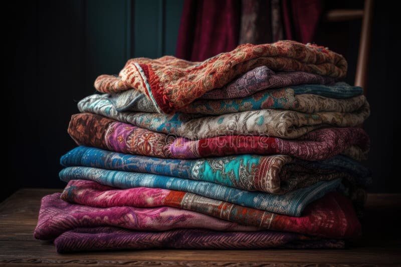 Stack of Colorful Cloths with Varying Textures and Patterns Stock ...