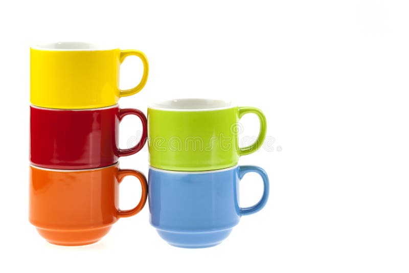 Stack of Colorful Coffee Cups Isolated on White Background. Stock Photo ... Stack of Colorful Coffee Cups Isolated on White Background. Stock Photo ...