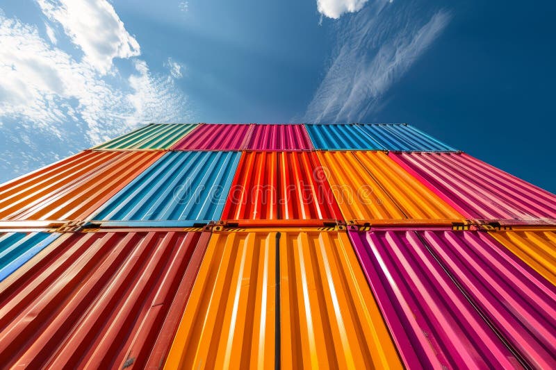 Stack of Colorful Containers Cargo Ship Import or Export in Harbor Port ...