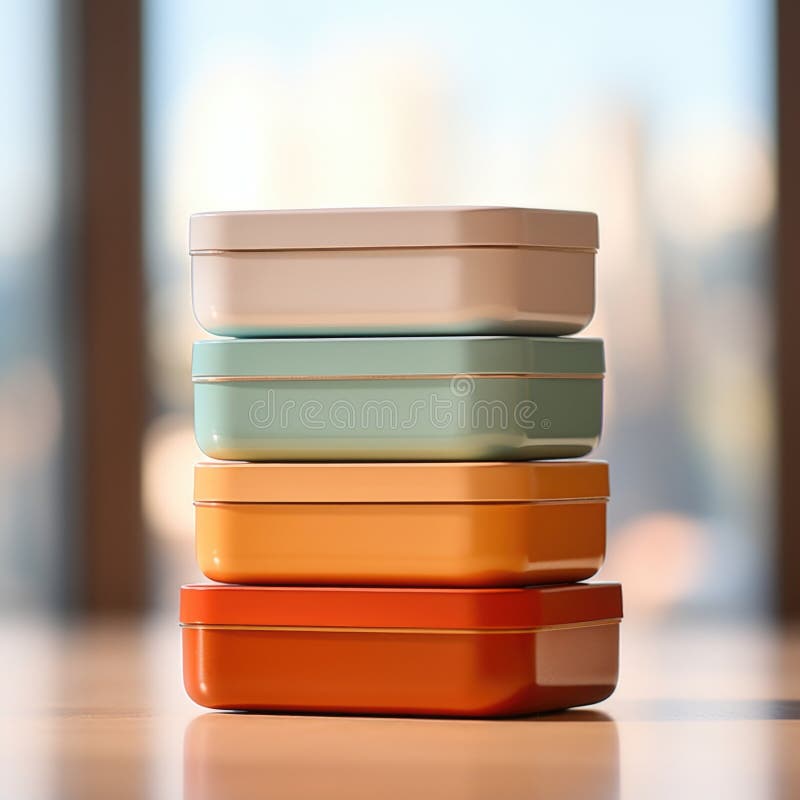 Stack of Colorful Containers or Lunchboxes on a Table, AI Stock ...