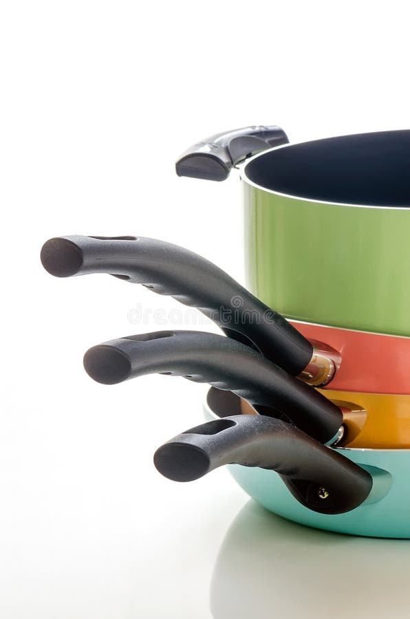 Stack of Colorful Cooking Pans Stock Image - Image of cook, empty: 72971823