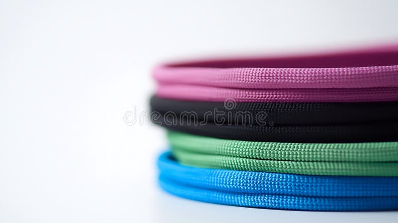 A Stack of Colorful Cords, Including Blue, Green, and Pink Stock Image ...