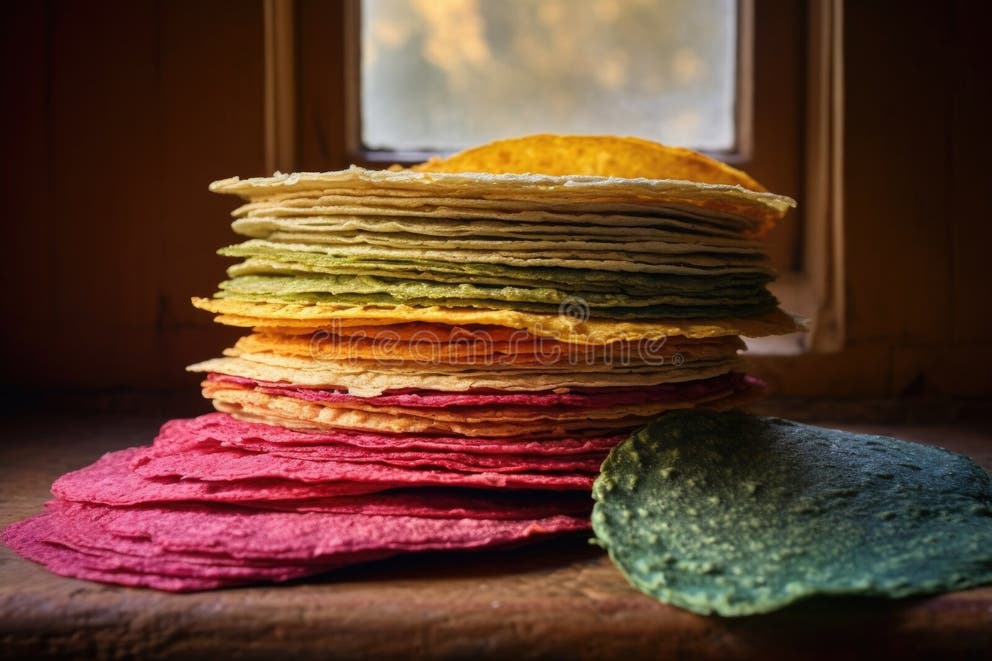 Stack of Colorful Corn Tortillas in Natural Light Stock Illustration ...