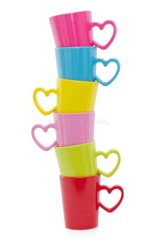 Stack of Colorful Cups, Isolated Stock Image - Image of colorful ...