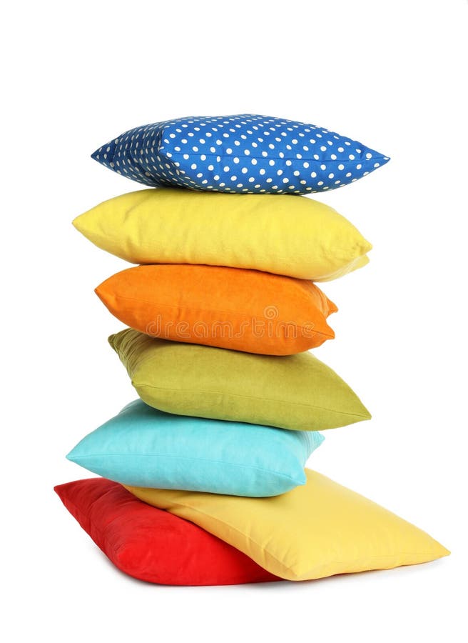 Stack of Colorful Decorative Pillows on White Background Stock Photo ...