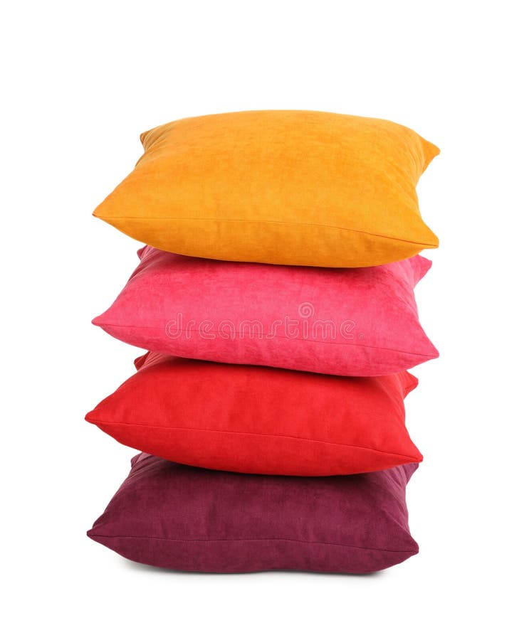 Stack of Colorful Decorative Pillows on White Stock Photo - Image of ...
