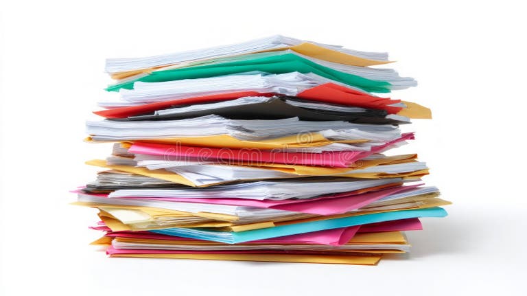 Stack of Colorful Documents on White Background. Neural Network AI ...