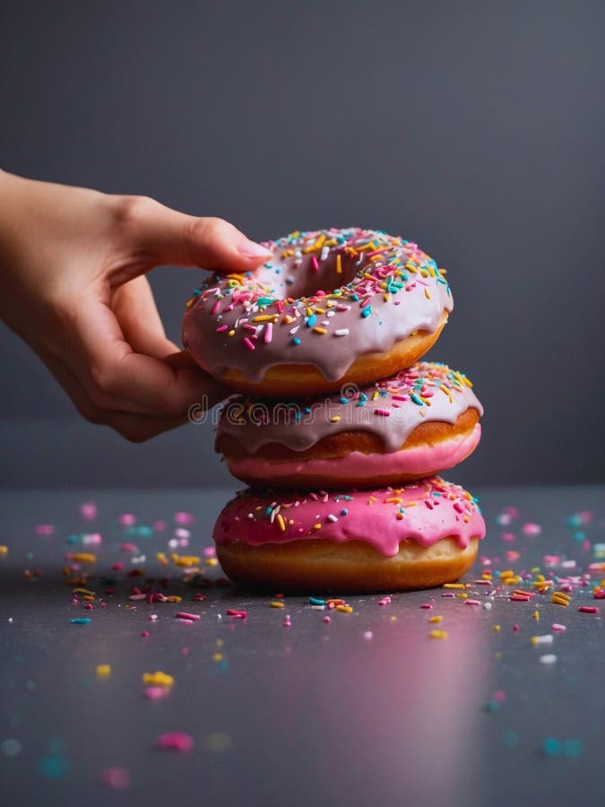 Three Stacked Donuts with Sprinkles Stock Photo - Image of precariously ...