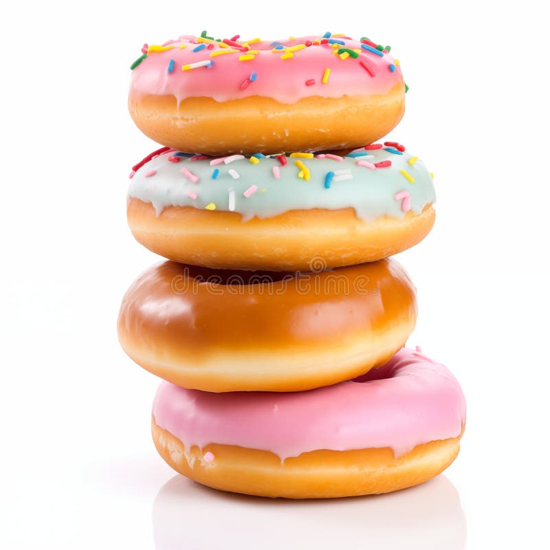 Stack of Colorful Donuts with Icing and Sprinkles on White Background ...