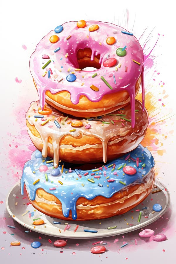 Stack of Colorful Donuts in Watercolor Style, AI Generated Stock ...