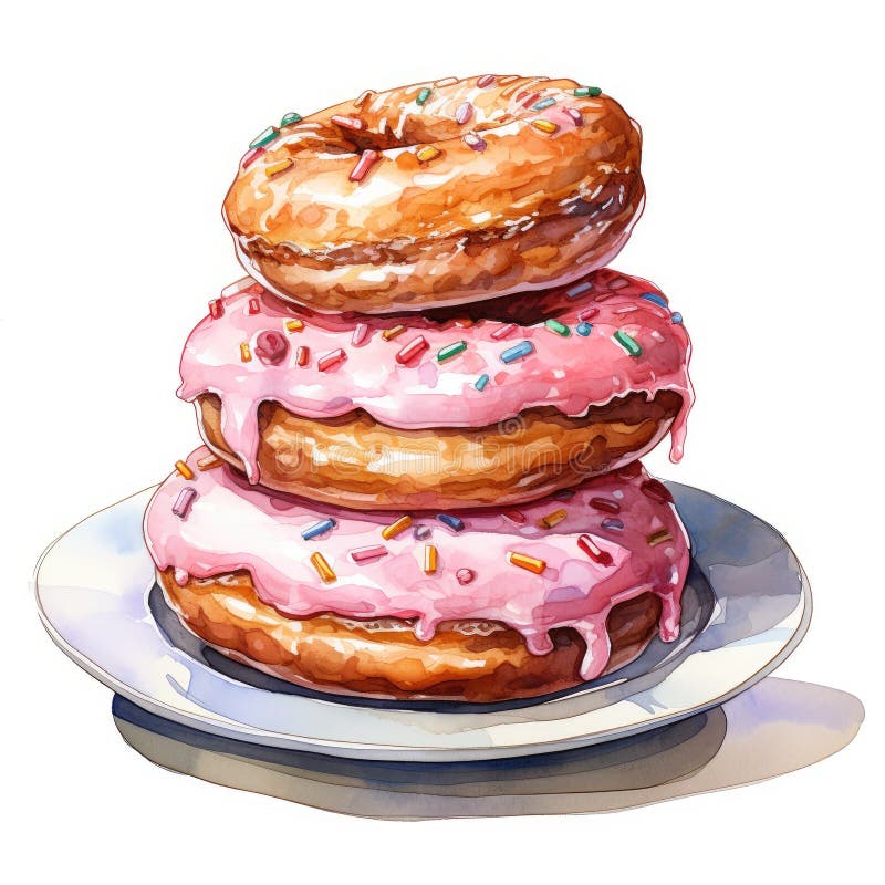 Stack of Colorful Donuts in Watercolor Style, AI Generated Stock ...