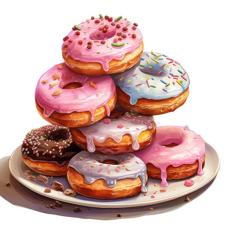 Stack of Colorful Donuts in Watercolor Style, AI Generated Stock ...