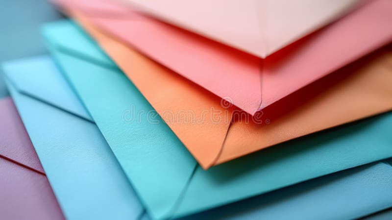 A Stack of Colorful Envelopes on a Wooden Table Stock Image - Image of ...