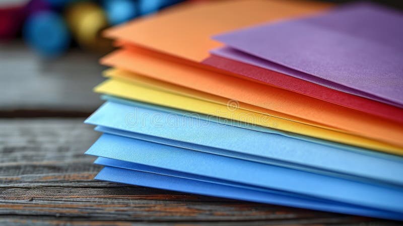 A Stack of Colorful Envelopes on a Wooden Table Stock Photo - Image of ...