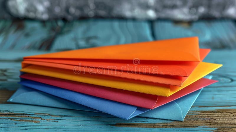 A Stack of Colorful Envelopes on a Wooden Table Stock Photo - Image of ...