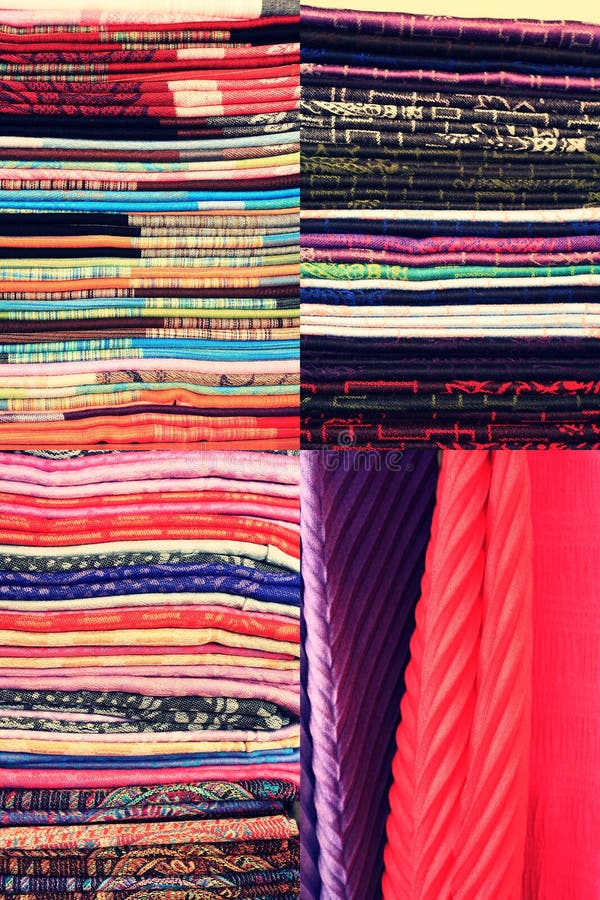 Stack of Colorful Fabric. Set of Vertical Images Stock Image - Image of ...