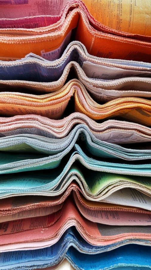 Stack of Colorful Folded Fabric with Textural Details in Assorted ...