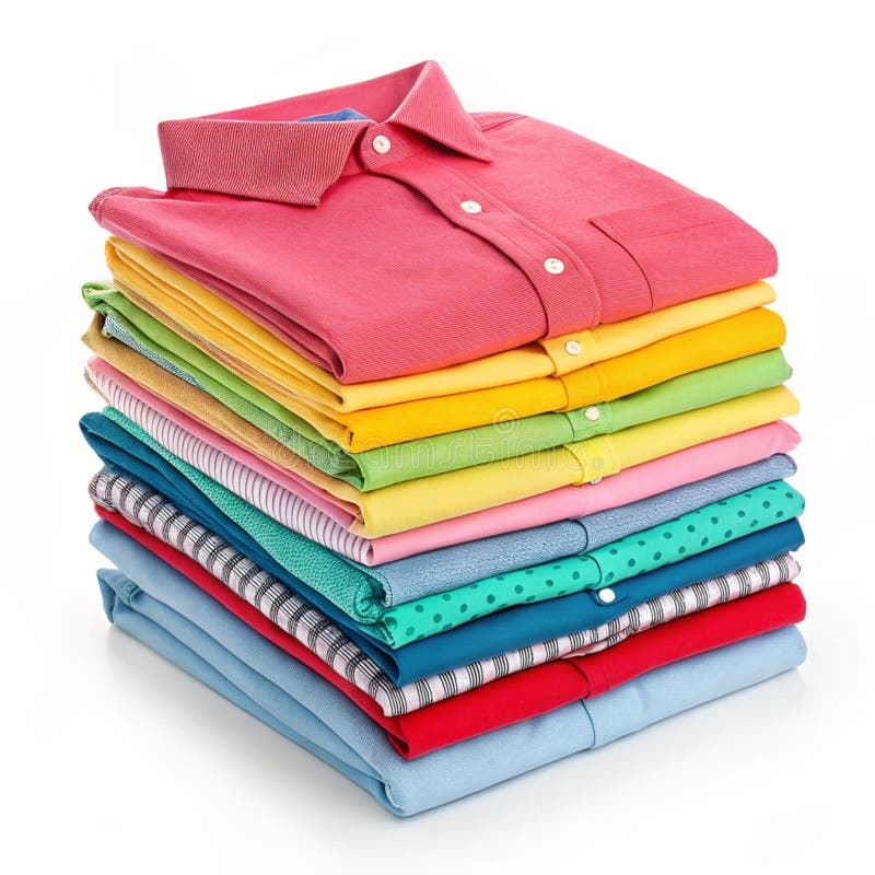 Stack of Colorful Folded Shirts Isolated on White Background Stock ...