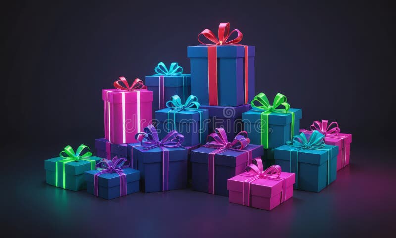 Stack Colorful Gift Boxes with Bows in Pink, Blue, and Green, Arranged ...