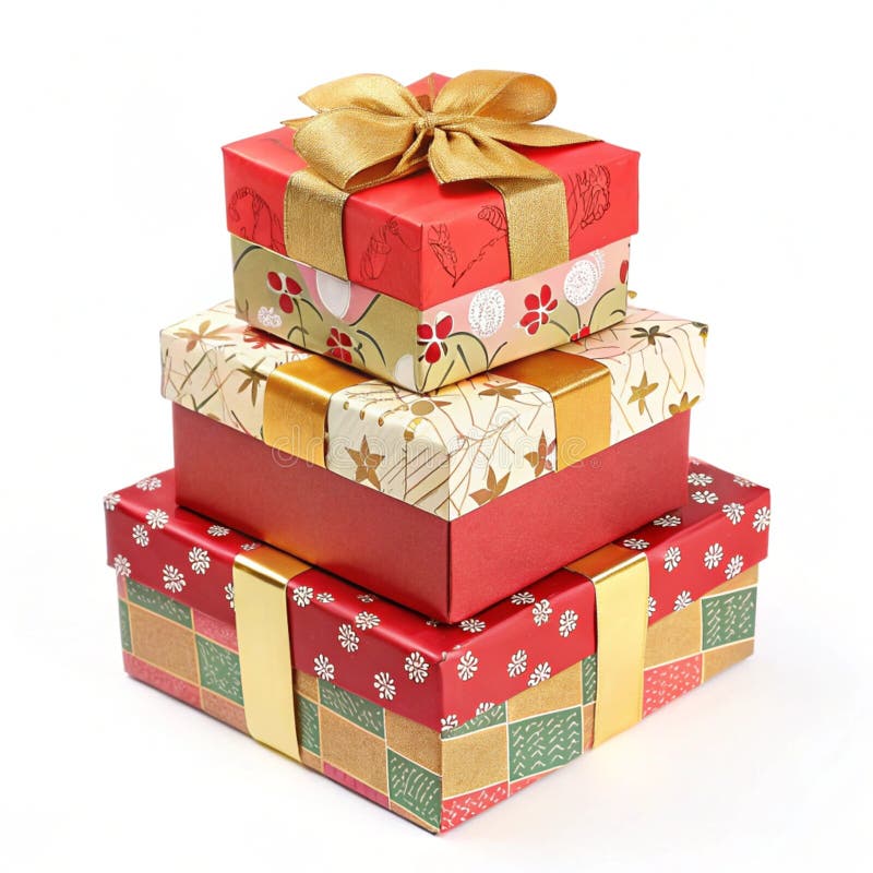 Stack of Colorful Gift Boxes with Red and Gold Bows Stock Illustration ...