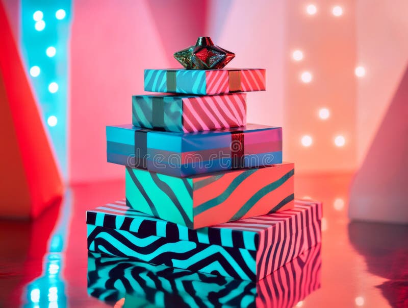 Stack of Colorful Gift Boxes with a Star-Shaped Bow Stock Illustration ...
