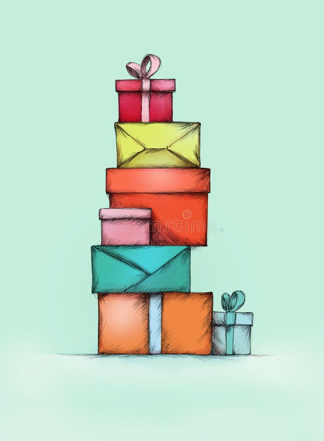 A Stack of Colorful Gift Packs Stock Illustration - Illustration of ...