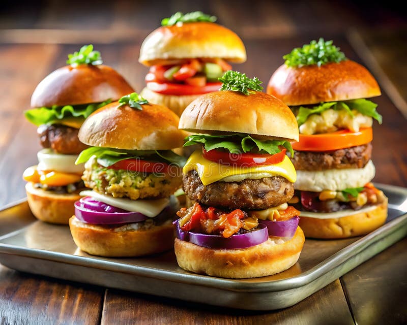 Stack of Colorful Gourmet Sliders with Different Fillings Stock Photo ...