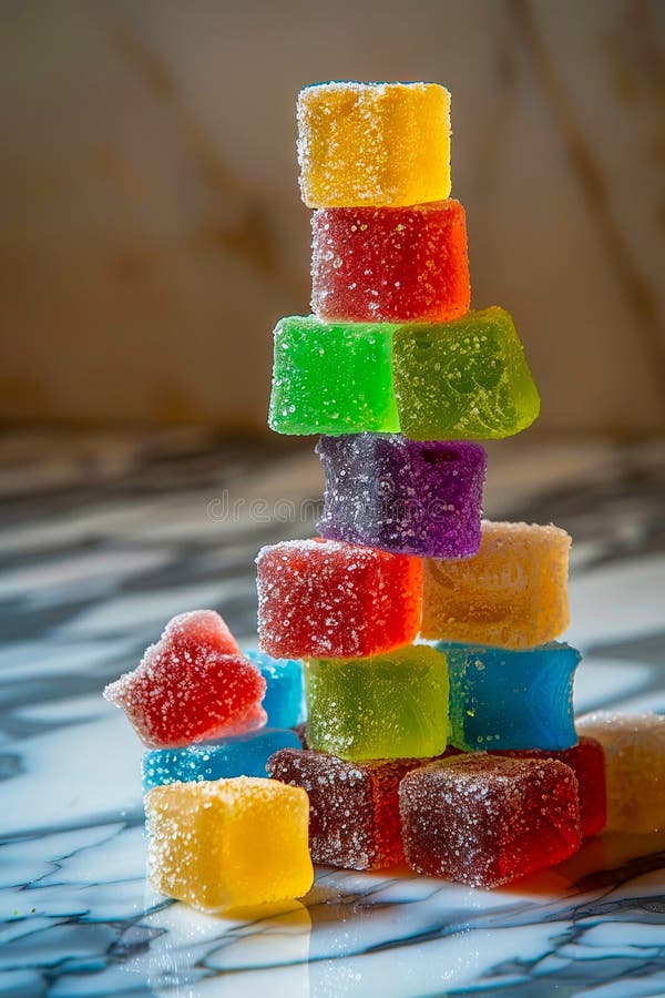 A Stack of Colorful Gummy Candies on a Marble Table Stock Image - Image ...