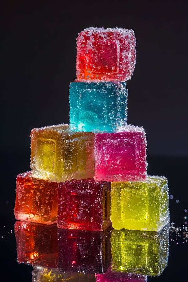 A Stack of Colorful Gummy Cubes on a Black Surface Stock Image - Image ...