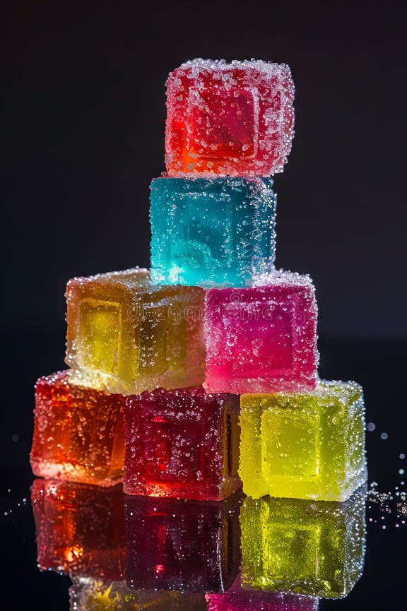 A Stack of Colorful Gummy Cubes on a Black Surface Stock Image - Image ...