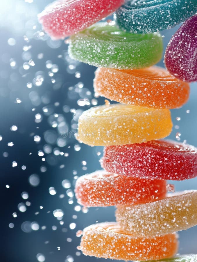 A Stack of Colorful Gummy Sweets with a Blue Background Stock ...