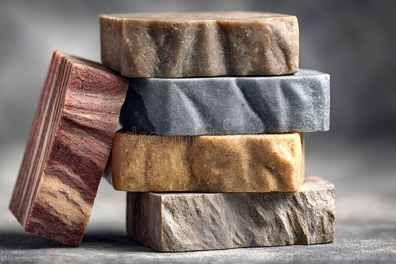 Stack of Colorful Handmade Soap Bars Displaying Natural Textures Stock ...