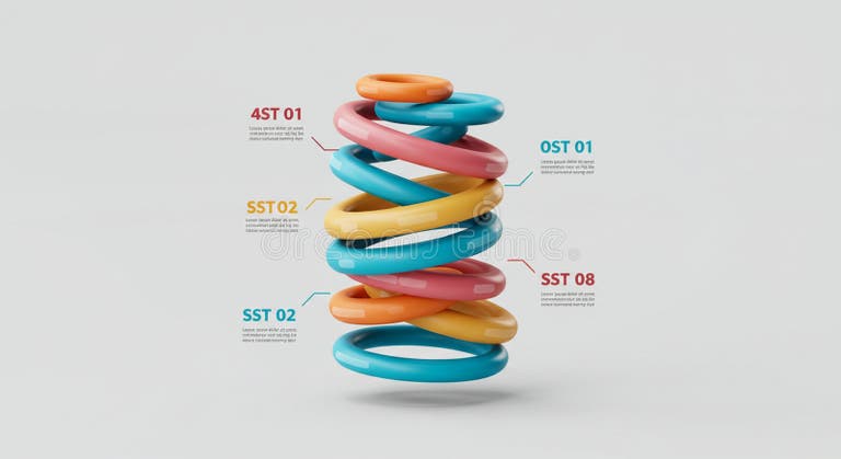 A Stack of Colorful, Interlocking Rings Forms a Twisted Column. the ...