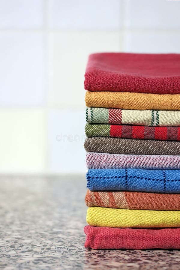 Stack of Colorful Kitchen Towels Stock Image - Image of housekeeping ...