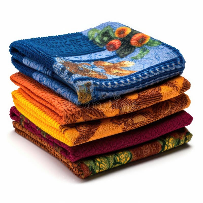 Stack of Colorful Kitchen Towels on White Background Stock Illustration ...