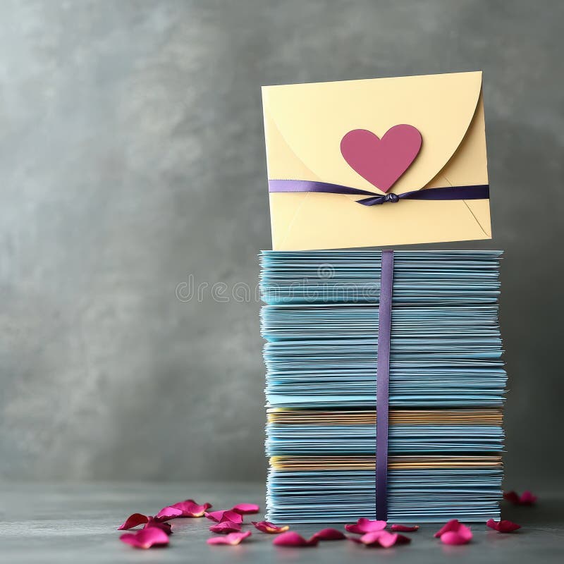 Stack of Colorful Love Letters Tied with Ribbon and Heart Shaped ...