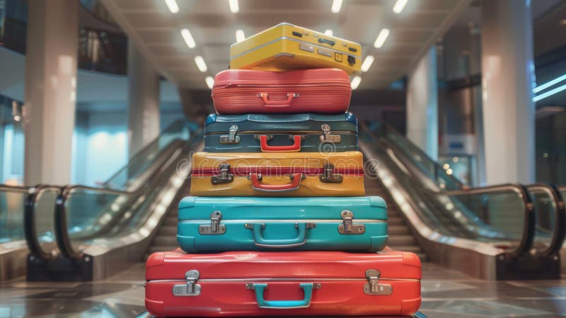 A Stack of Colorful Luggage Bags Arranged at a Luggage Stock ...