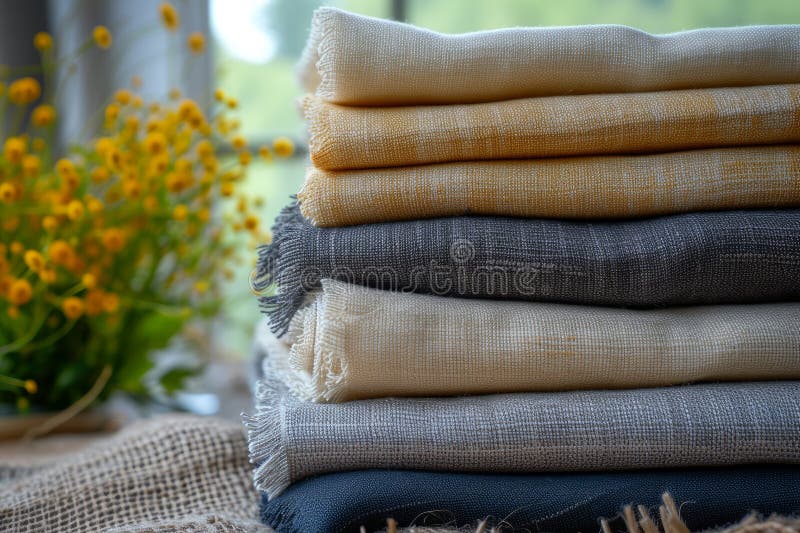Stack of Colorful Luxurious Textiles. Soft Natural Fabric of Different ...