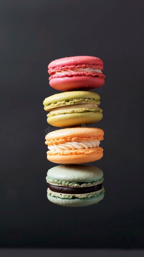 Stack of Colorful Macarons on Dark Background. Generative Ai Stock ...