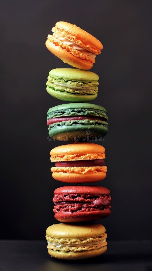 Stack of Colorful Macarons on Dark Background. Generative Ai Stock ...