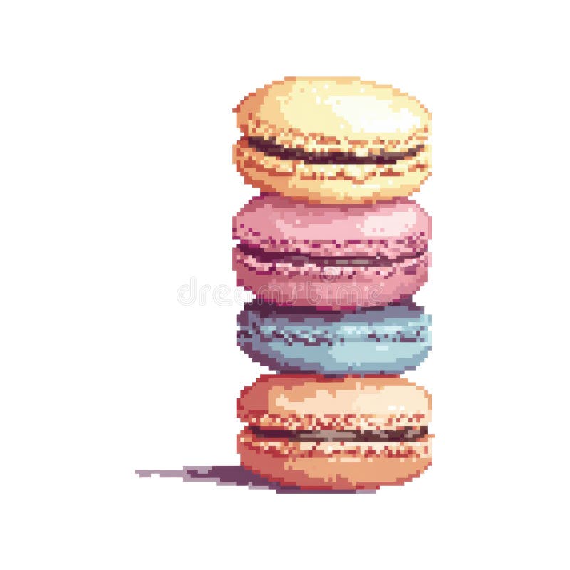 Stack of Colorful Macarons in Pixel Art Style. Digital Illustration of French Pastries Isolated ...