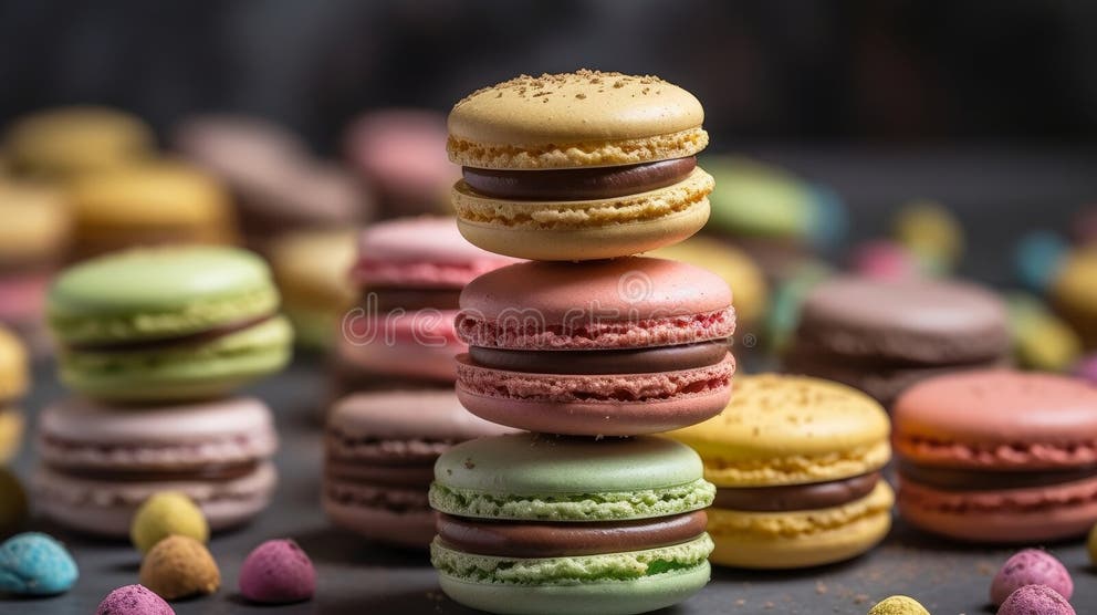 A Stack of Colorful Macaroons with Delicate Piping. AI Generated Stock ...