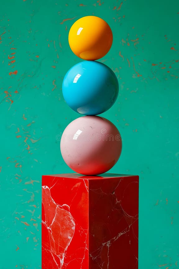 A Stack of Colorful Marbles on Top of a Red Cube. Generative AI Stock ...
