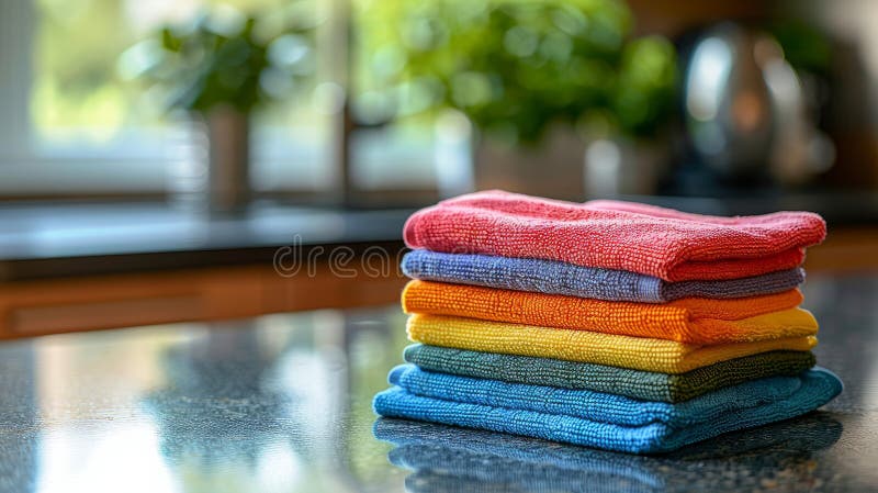 Stack Colorful Microfiber Cleaning Cloths Kitchen Counter Stock Photos ...